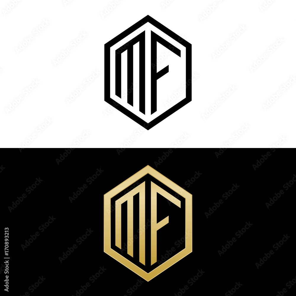initial letters logo mf black and gold monogram hexagon shape vector ...