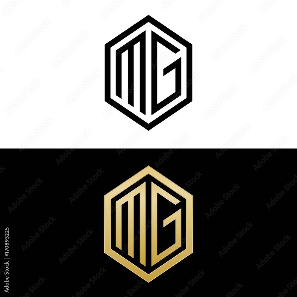 initial letters logo mg black and gold monogram hexagon shape vector ...