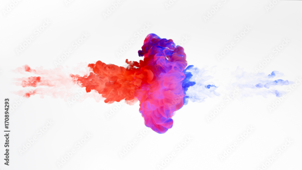 Color paint drops in water. Ink swirling underwater. Cloud of silky ink ...