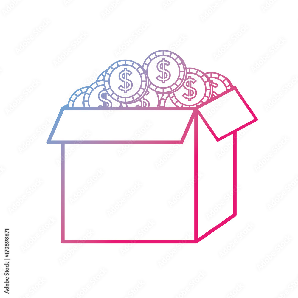 line open box with coins cash money inside vector illustration Stock ...
