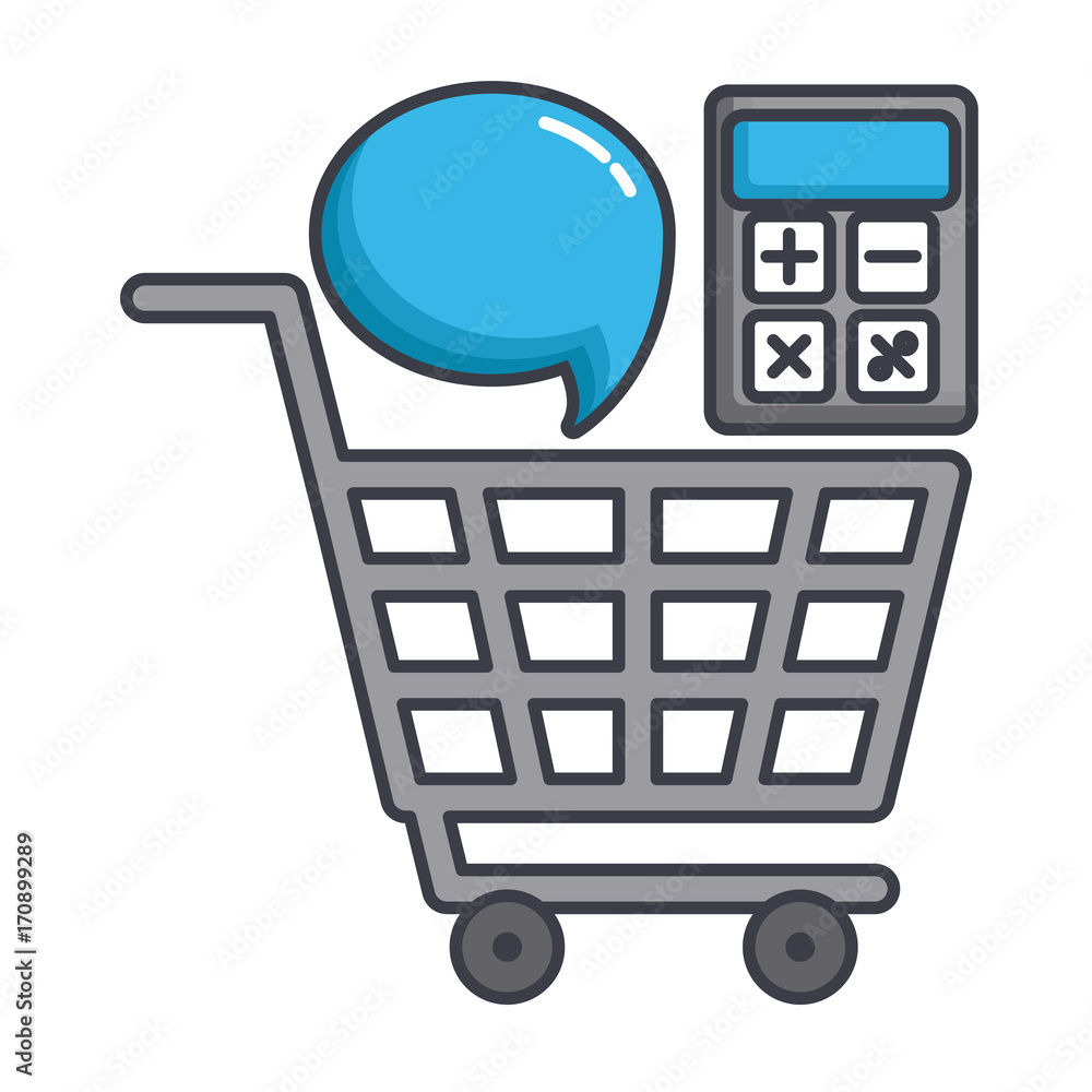 shopping cart calculator and speech bubble icon over white background ...