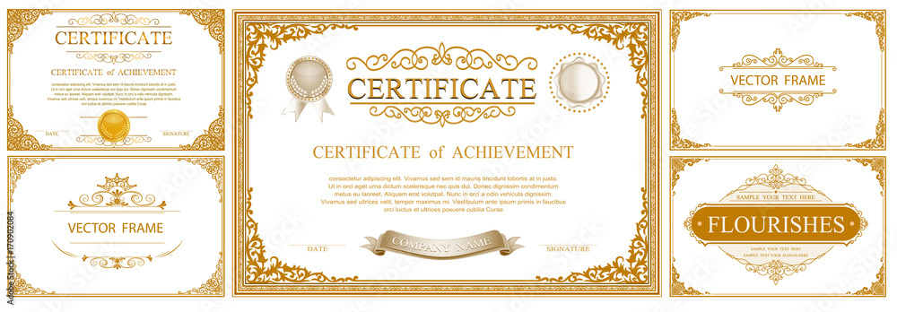 Gold border design, frame photo template, certificate template with ...