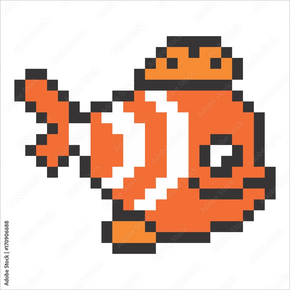 Clown Fish Illustration in Pixel Art Stock Vector | Adobe Stock