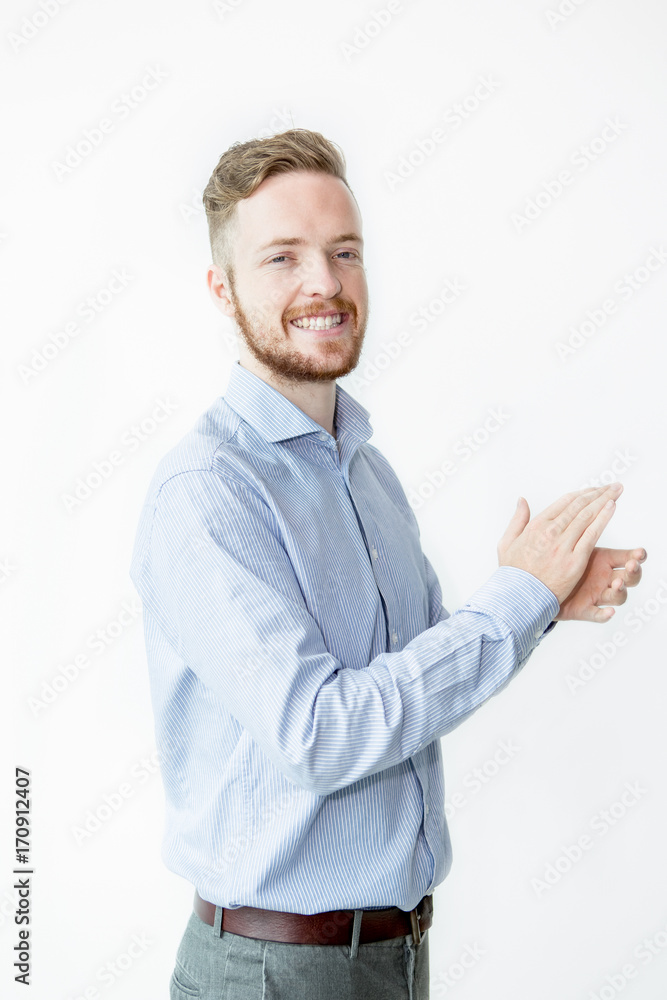 Happy Handsome Man Clapping Hands Stock Photo | Adobe Stock