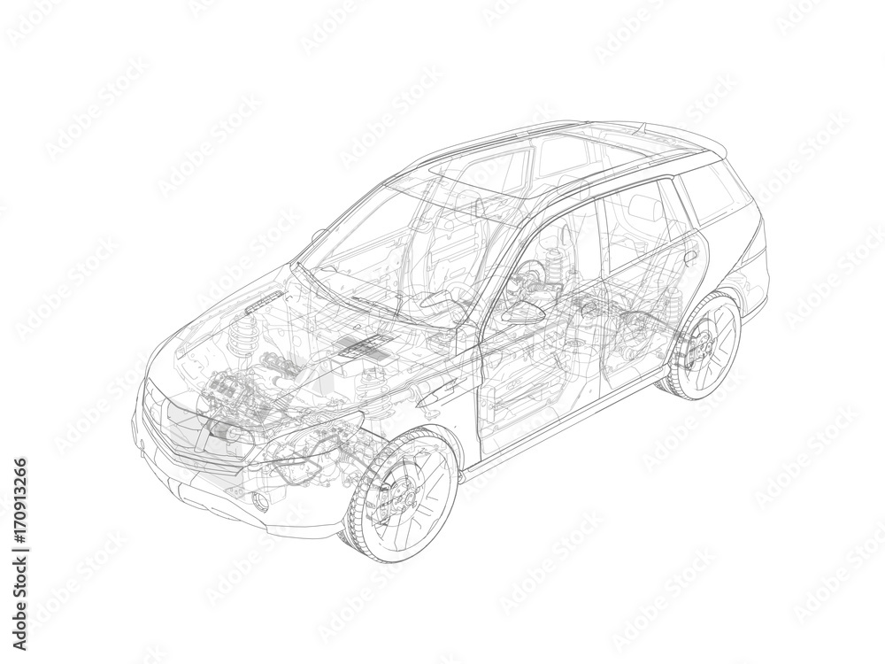 Technical drawing of car, illustration Stock Photo | Adobe Stock