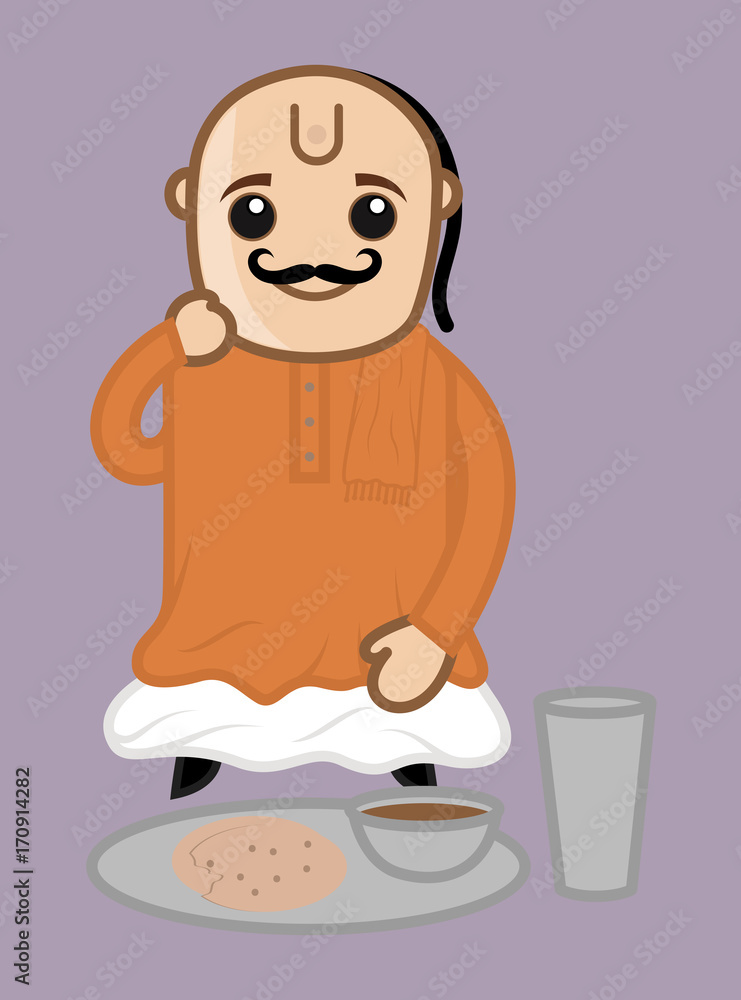 Cartoon Indian Priest Pandit Eating Food Vector Stock Vector | Adobe Stock