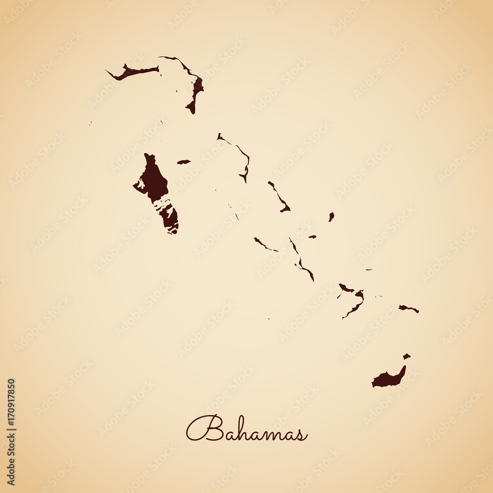 Bahamas region map: retro style brown outline on old paper background ...