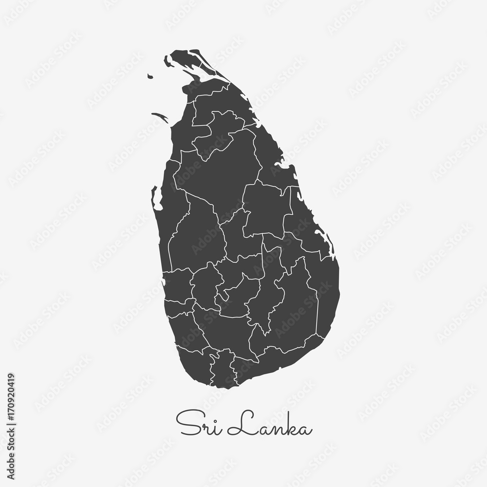 Sri Lanka region map: grey outline on white background. Detailed map of ...