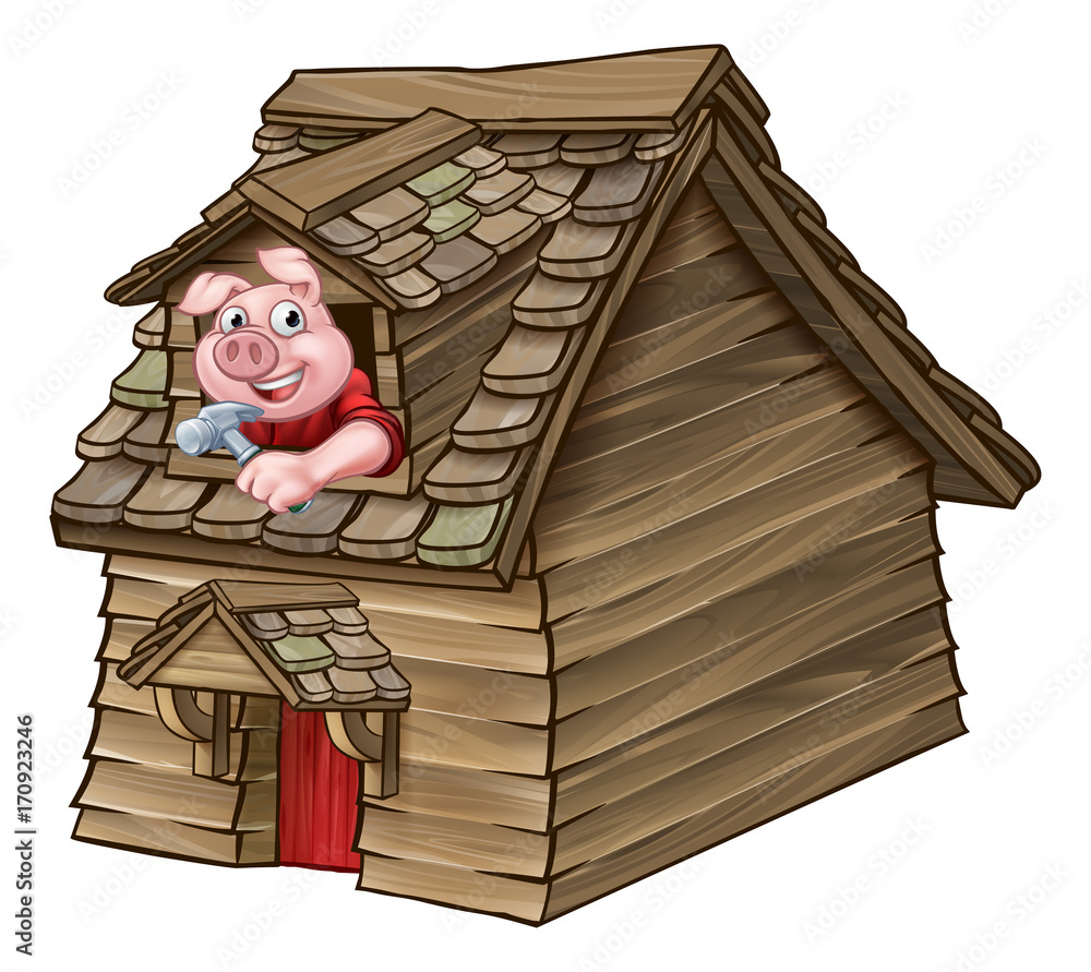 Three Little Pigs Fairy Tale Wood House Stock Vector | Adobe Stock