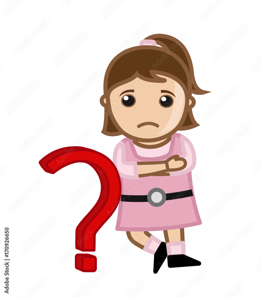 Confused Girl Standing with Question Mark Stock Vector | Adobe Stock