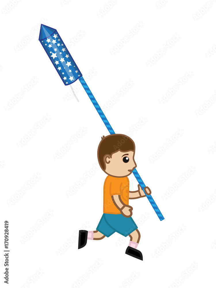 Kid Boy Running with Rocket Stock Vector | Adobe Stock