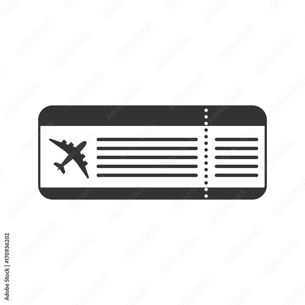 Black isolated ticket for the flight on white background. Icon of ...