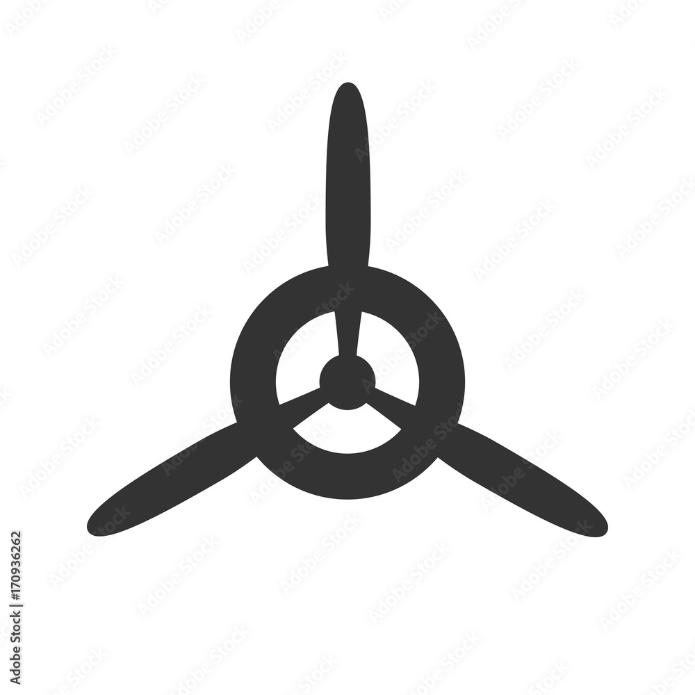 Black isolated silhouette of propeller of airplane on white background ...