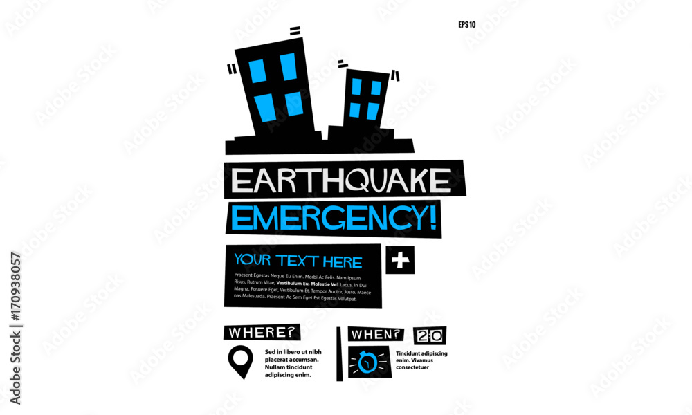Earthquake Emergency (Flat Style Vector Illustration Disaster Poster ...