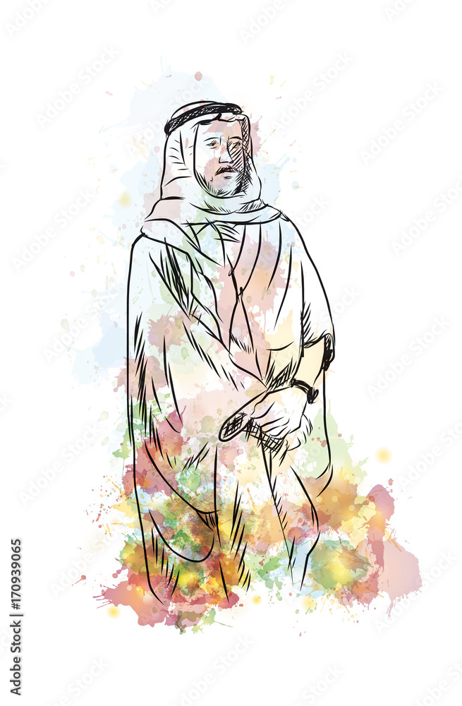 Watercolor sketch of Arabic man in vector illustration. Stock Vector ...