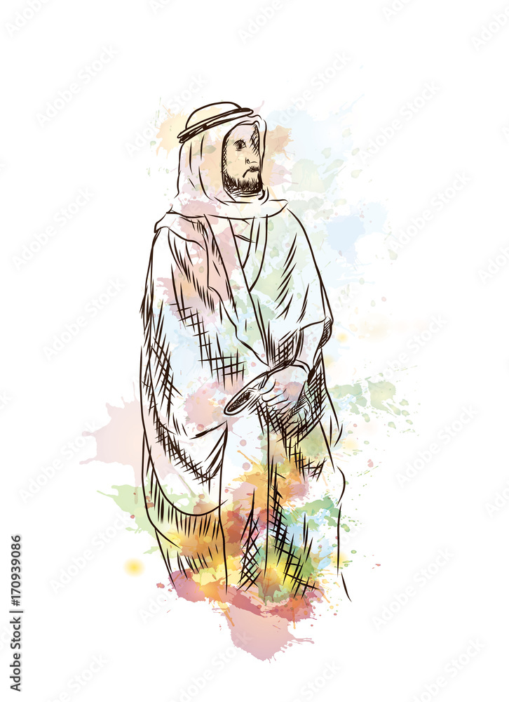 Watercolor sketch of Arabic man in vector illustration. Stock Vector ...
