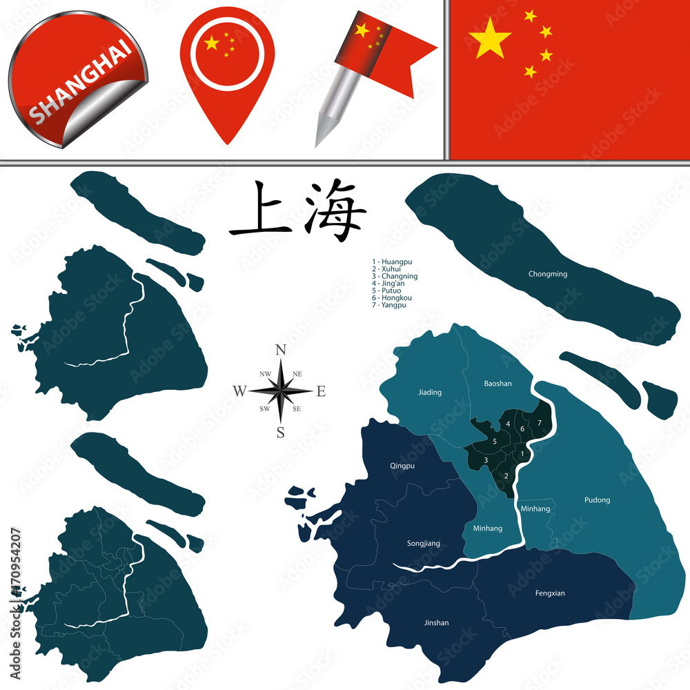 Poster Map of Shanghai with Districts – Wall Art | UkPosters