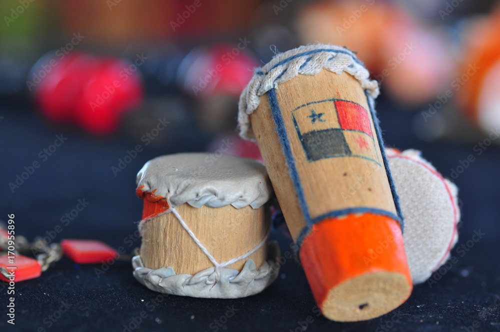 Macro photography of Panama traditional music drum miniature, decorated ...