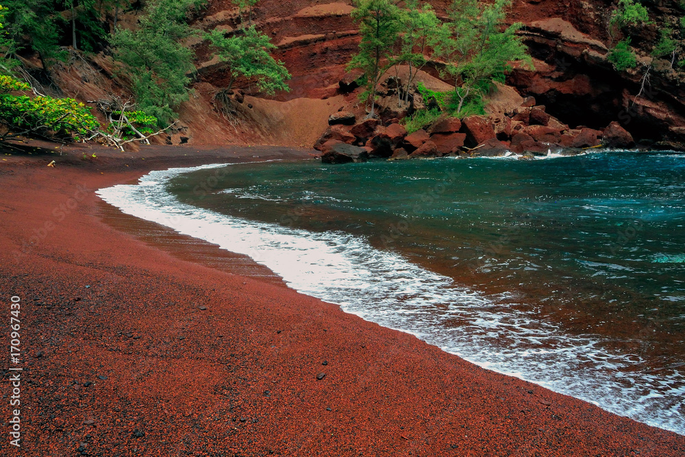 Hawaii Maui Hana Kaihalulu red sand beach Stock Photo | Adobe Stock