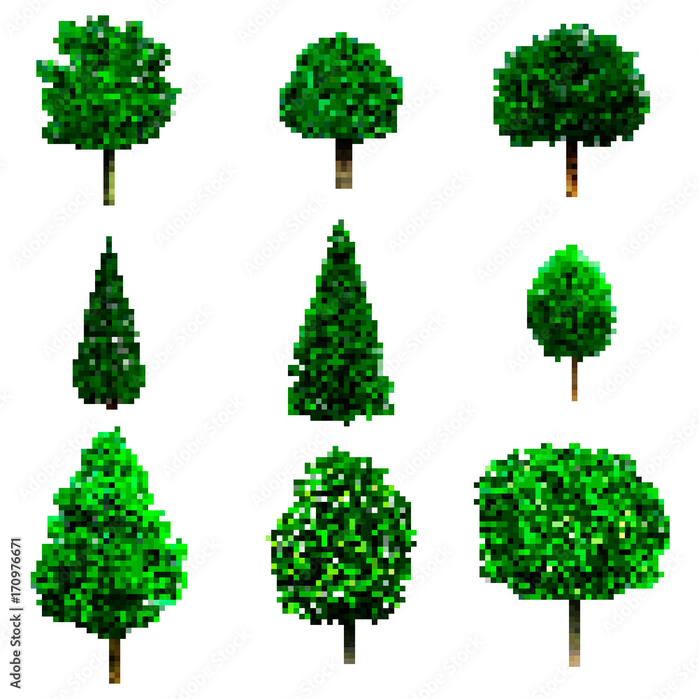 Pixel art trees collection isolated on white. vector trees set Stock ...