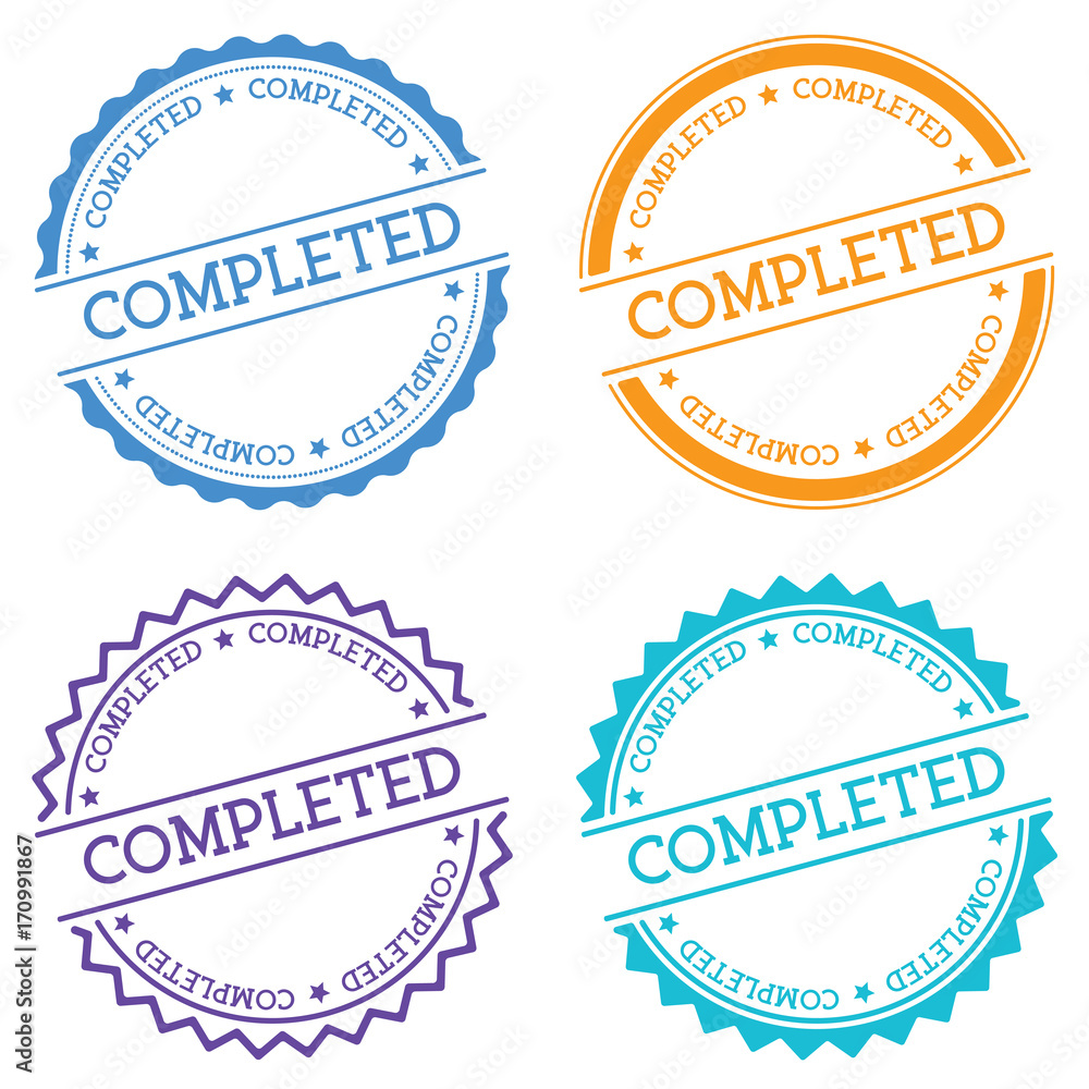 Completed badge isolated on white background. Flat style round label ...