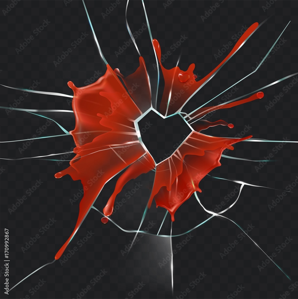 Vecteur Stock Damaged and cracked glass with hole in shape of heart in ...