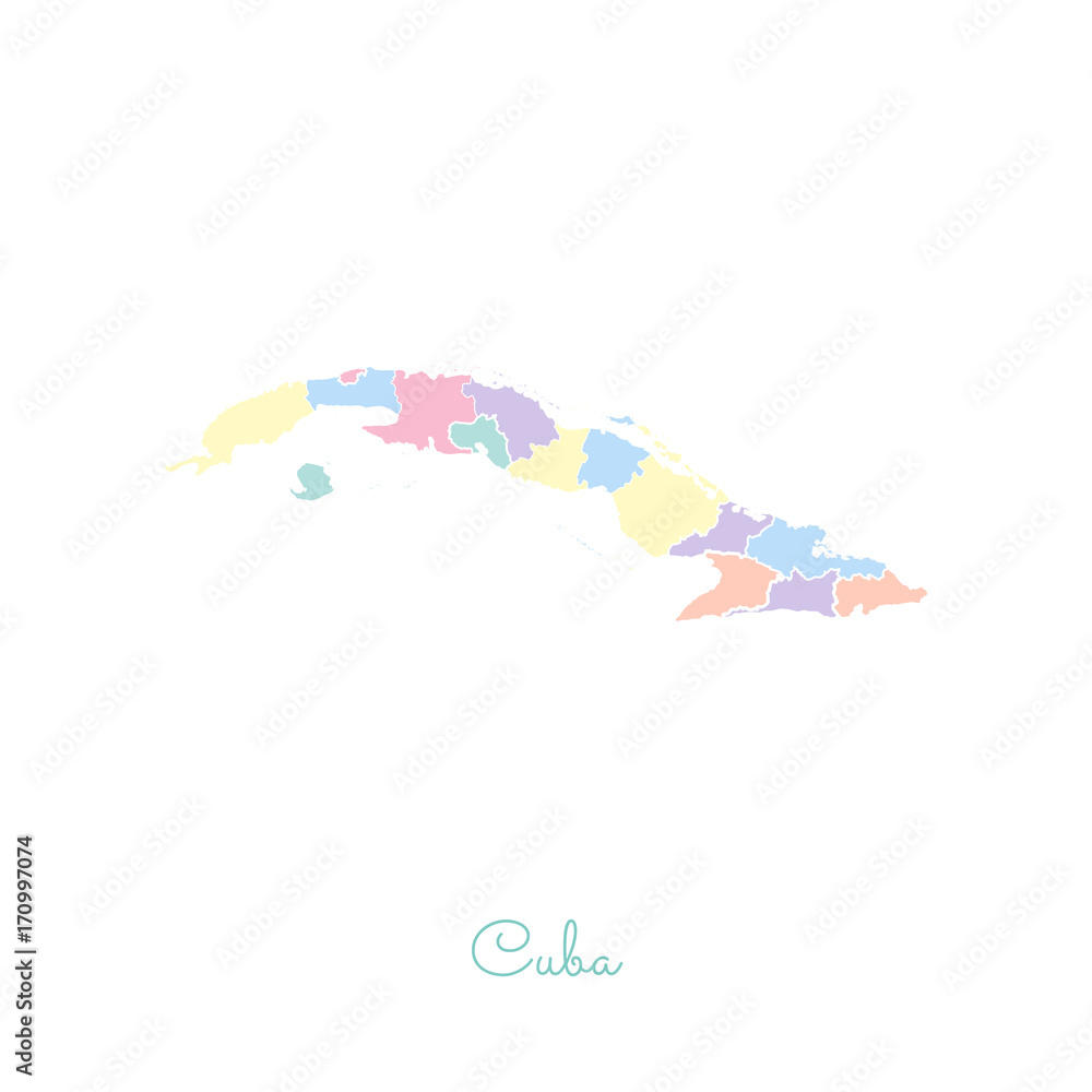 Cuba region map: colorful with white outline. Detailed map of Cuba ...