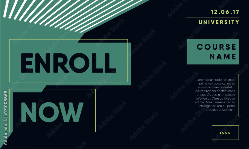 Enroll now open. 'Registration for a course' template design for ...