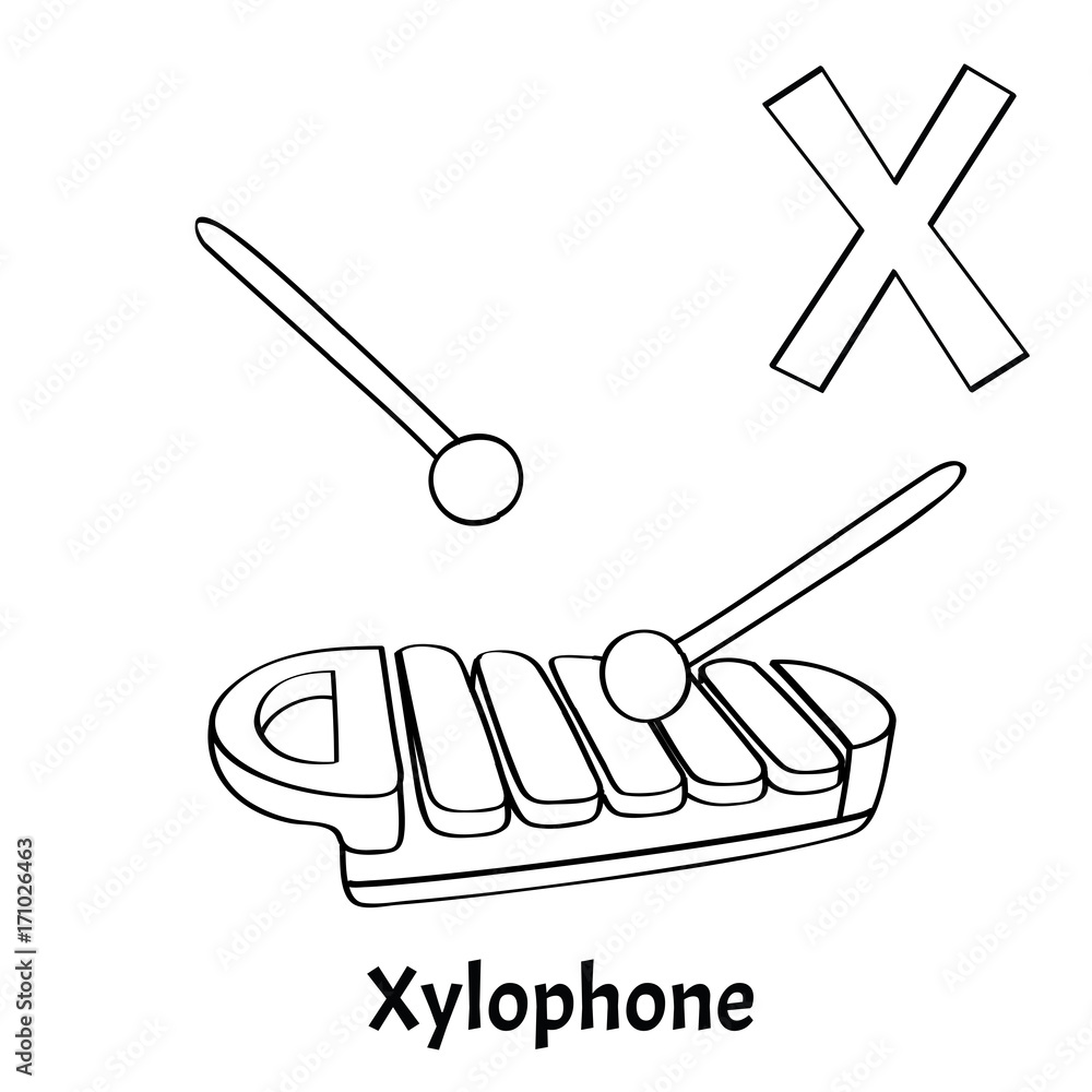 Vector alphabet letter X, coloring page. Xylophone Stock Vector | Adobe ...
