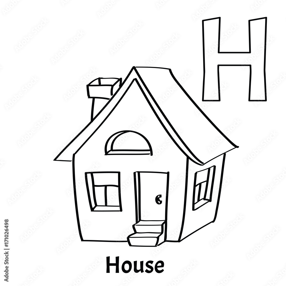 Vector alphabet letter H, coloring page. House Stock Vector | Adobe Stock