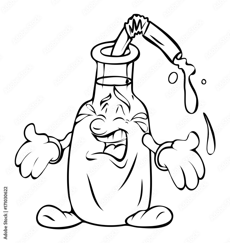Crying Cartoon Milk Bottle Vector Drawing Stock Vector | Adobe Stock