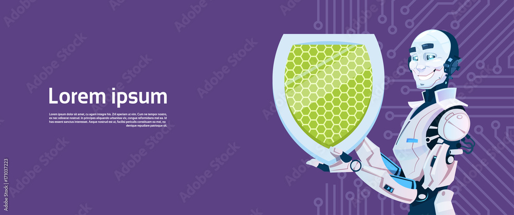 Modern Robot Hold Shield Data Protection Concept, Futuristic Artificial ...