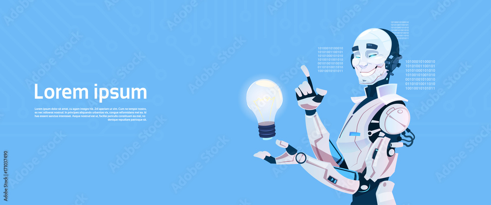 Modern Robot Hold Light Bulb, Futuristic Artificial Intelligence ...