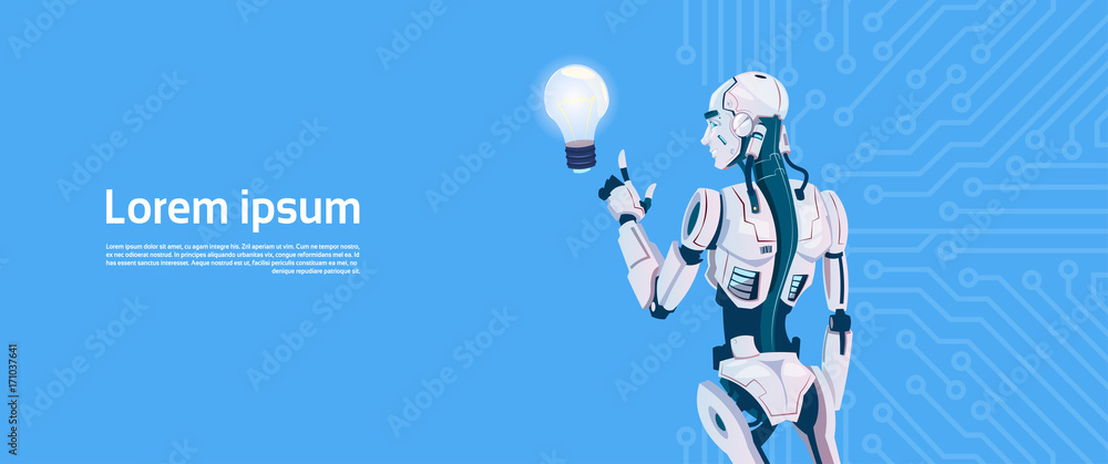Modern Robot Hold Light Bulb, Futuristic Artificial Intelligence ...