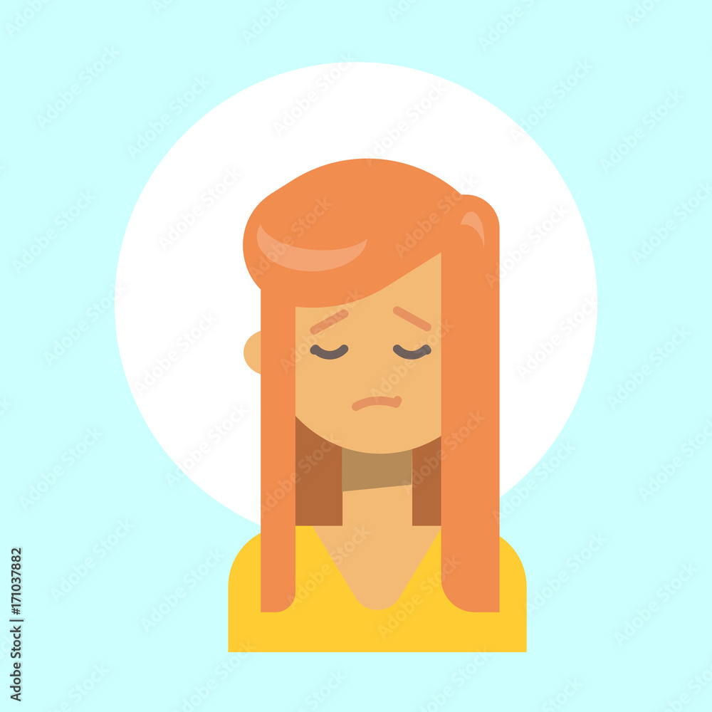 Female Sad Emotion Profile Icon, Woman Cartoon Portrait Face Vector ...