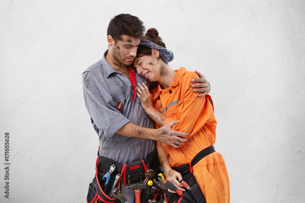 Repair, building, people and relationships concept. Young repairman ...