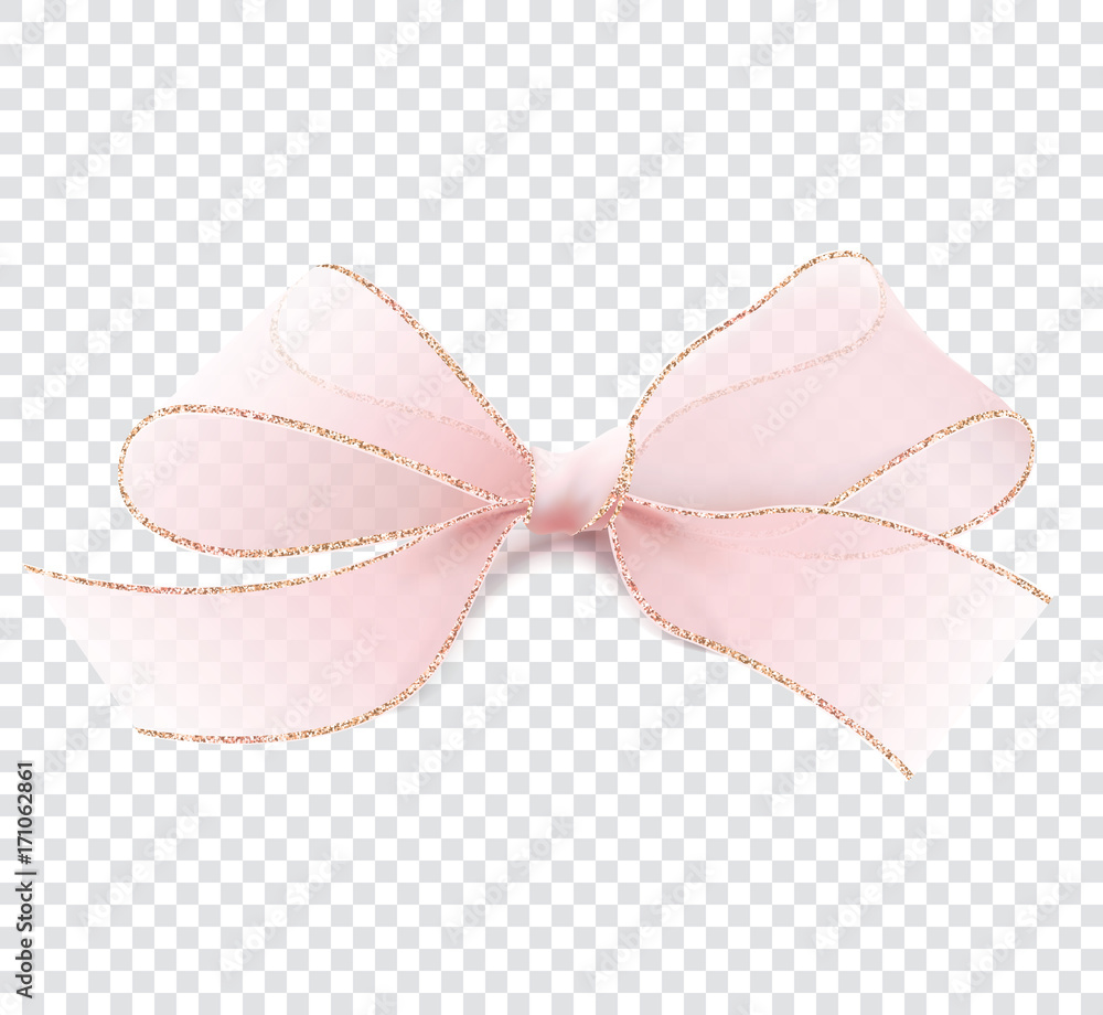 Realistic illustration in vector. 3D pink transparent bow with gold ...