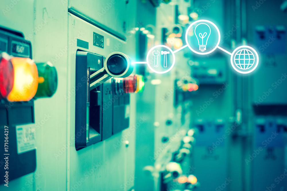 Electrical switchgear room,Industrial electrical switch panel on plant ...