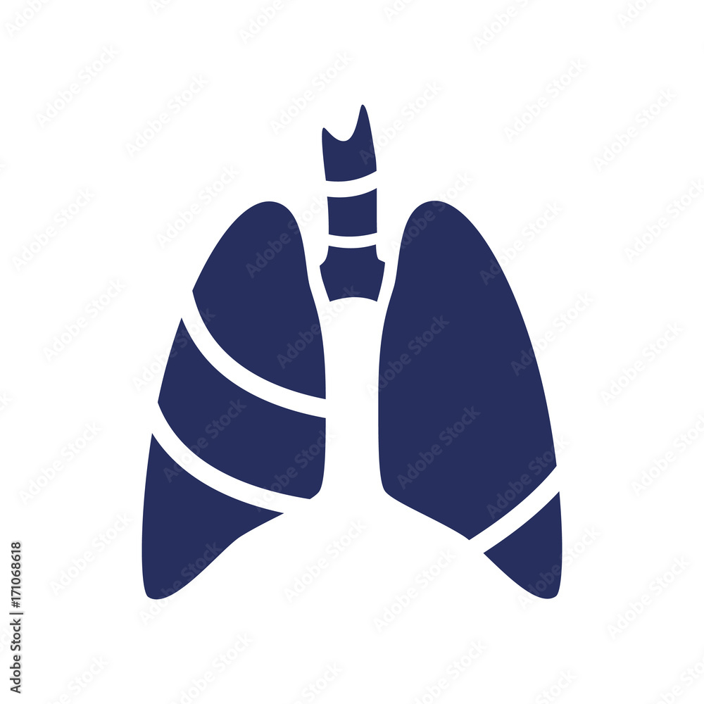 Vector silhouette medical illustration of human body organ - lungs with ...