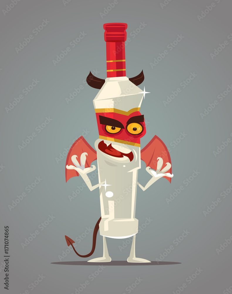 Angry alcohol monster character bottle of vodka. Vector flat cartoon ...