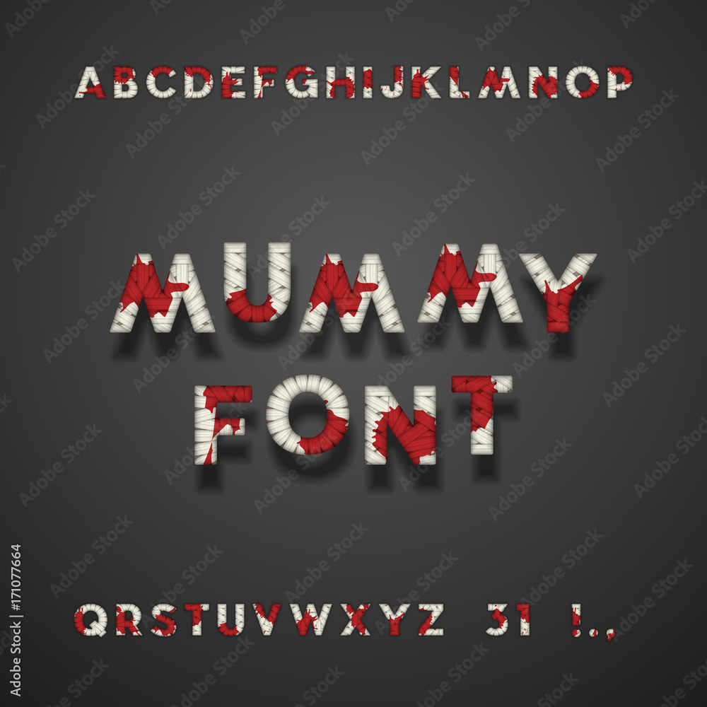 Mummy Bandage Font With Blood. Halloween Sans Serif Typeface. Letters ...