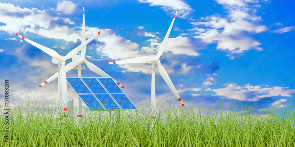 Renewable energy concept, 3D rendering Stock-Illustration | Adobe Stock