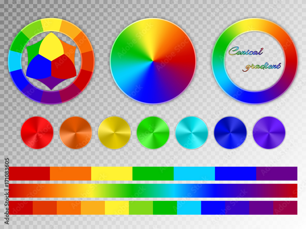 A set of rainbow elements. Color wheel, multi-colored conical gradients ...