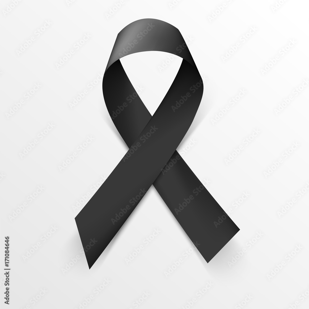 Realistic black awareness ribbon on white background vector ...