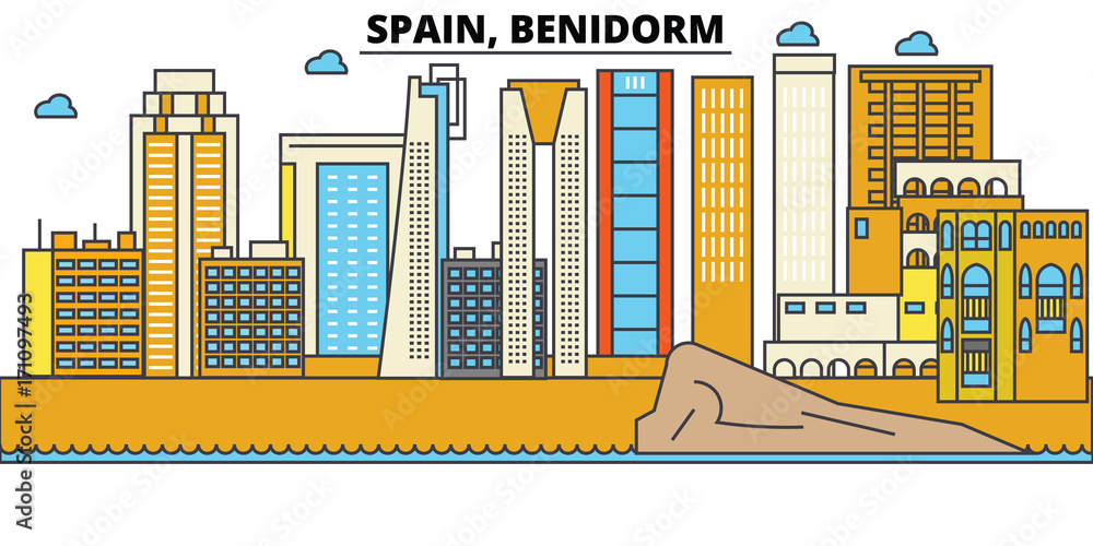 Spain, Benidorm. City skyline: architecture, buildings, streets ...
