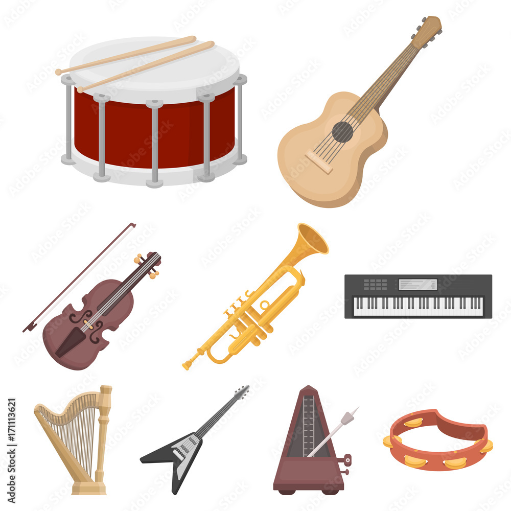 Musical instruments set icons in cartoon style. Big collection of ...