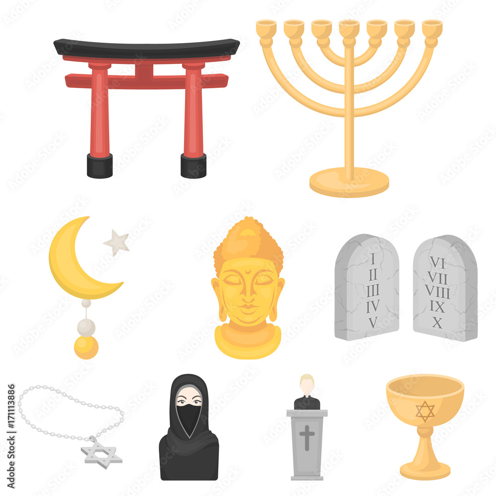 Religion set icons in cartoon style. Big collection of religion vector ...