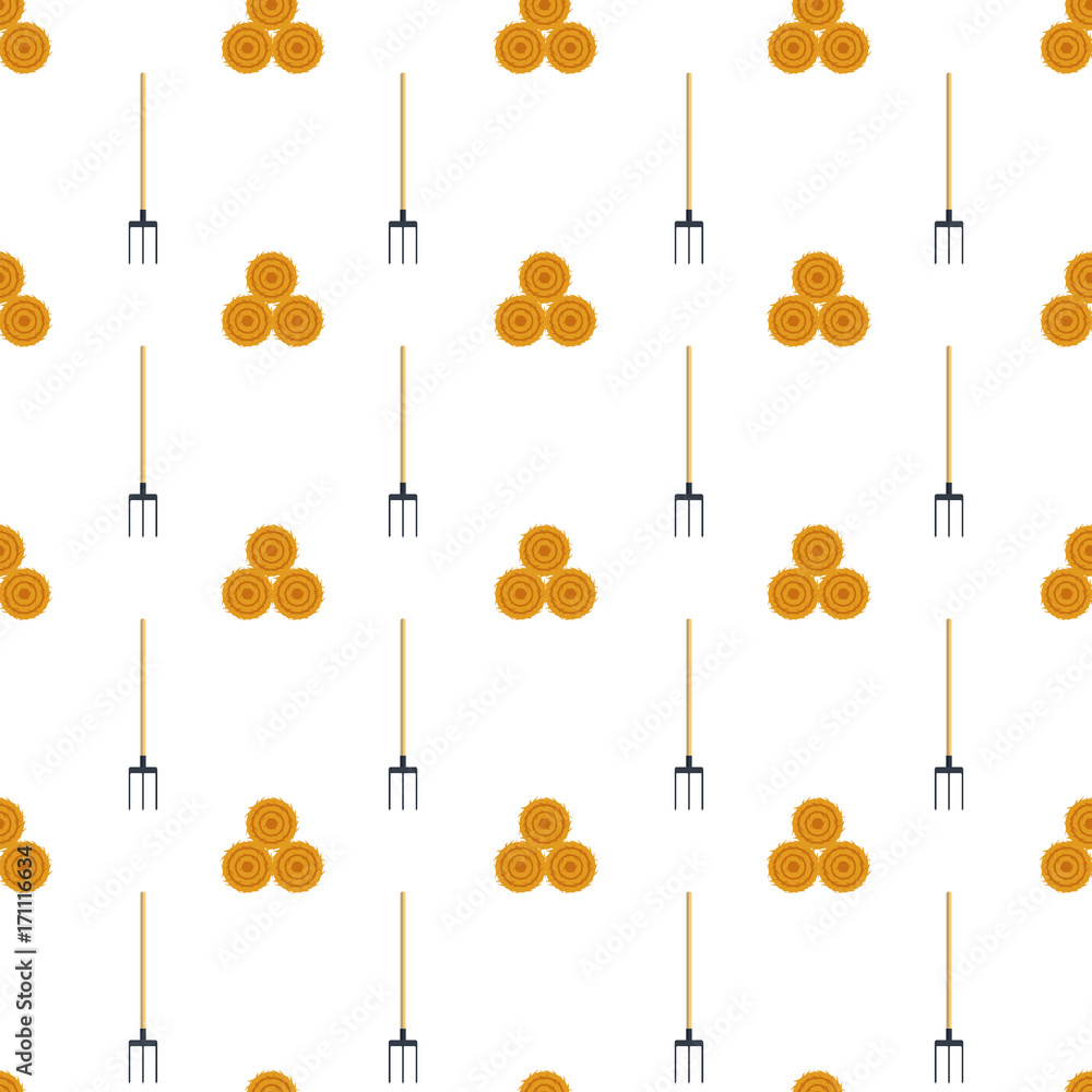 Seamless pattern flat dried haystack with hayfork isolated on white ...