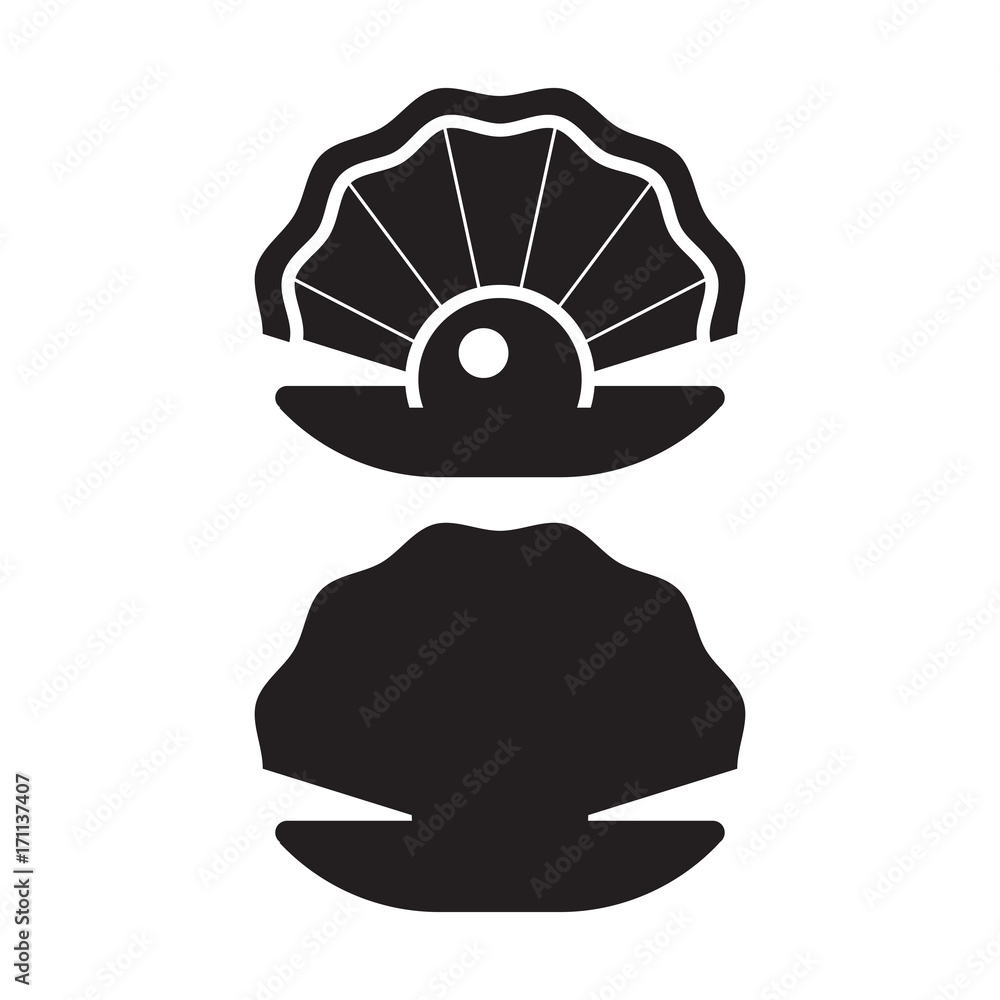 Opened pearl shell silhouette icon in outline design. Oyster logo or ...