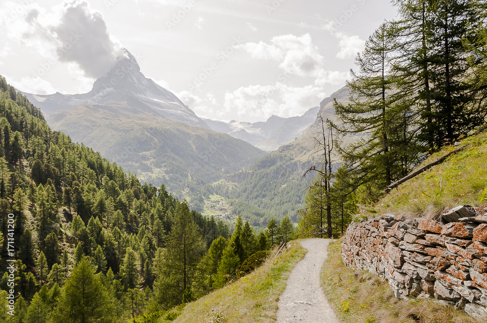 Zermatt, Dorf, Alpen, Matterhorn, Wallis, Findeln, Sunnegga, Wanderweg ...
